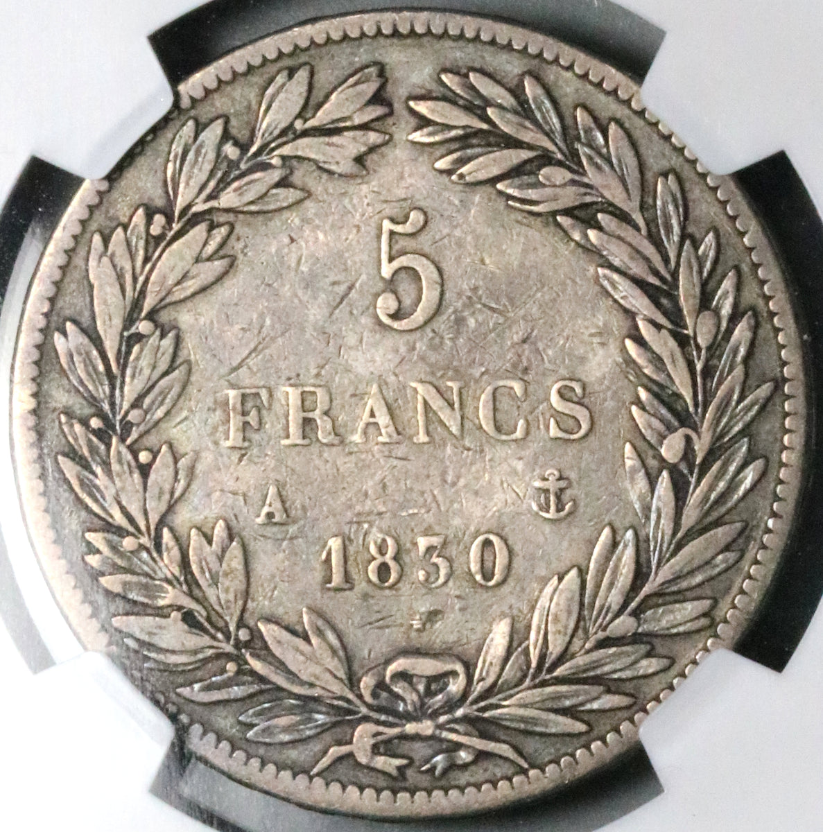 1830-A NGC F 12 France 5 Francs Missing I Raised Louis Philippe Silver ...