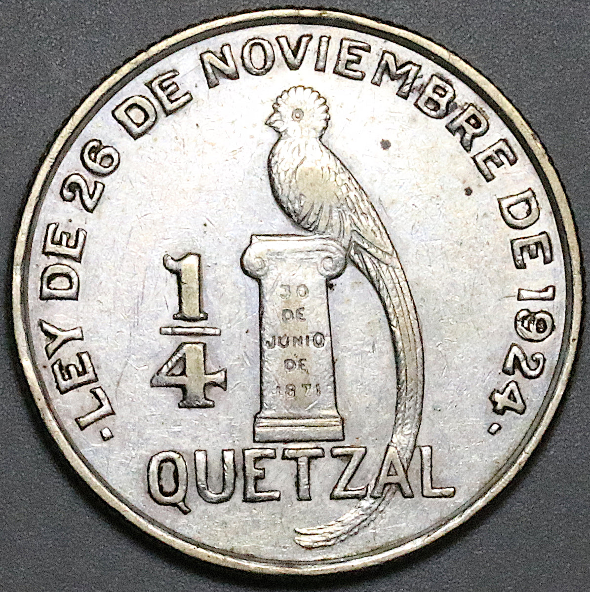 1949/8 Guatemala 1/4 Quetzal Bird AU 25k Rare Silver Coin (23123107R ...