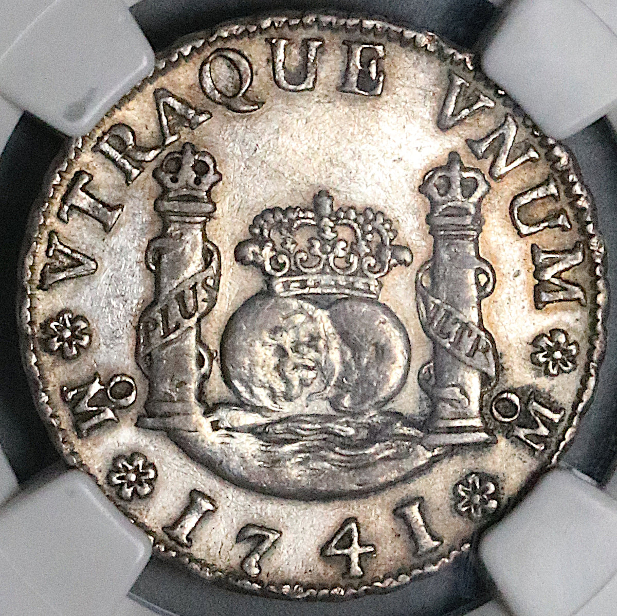 1741-Mo NGC XF 45 Mexico 2 Reales Philip V Spain Colonial Pillars Glob ...