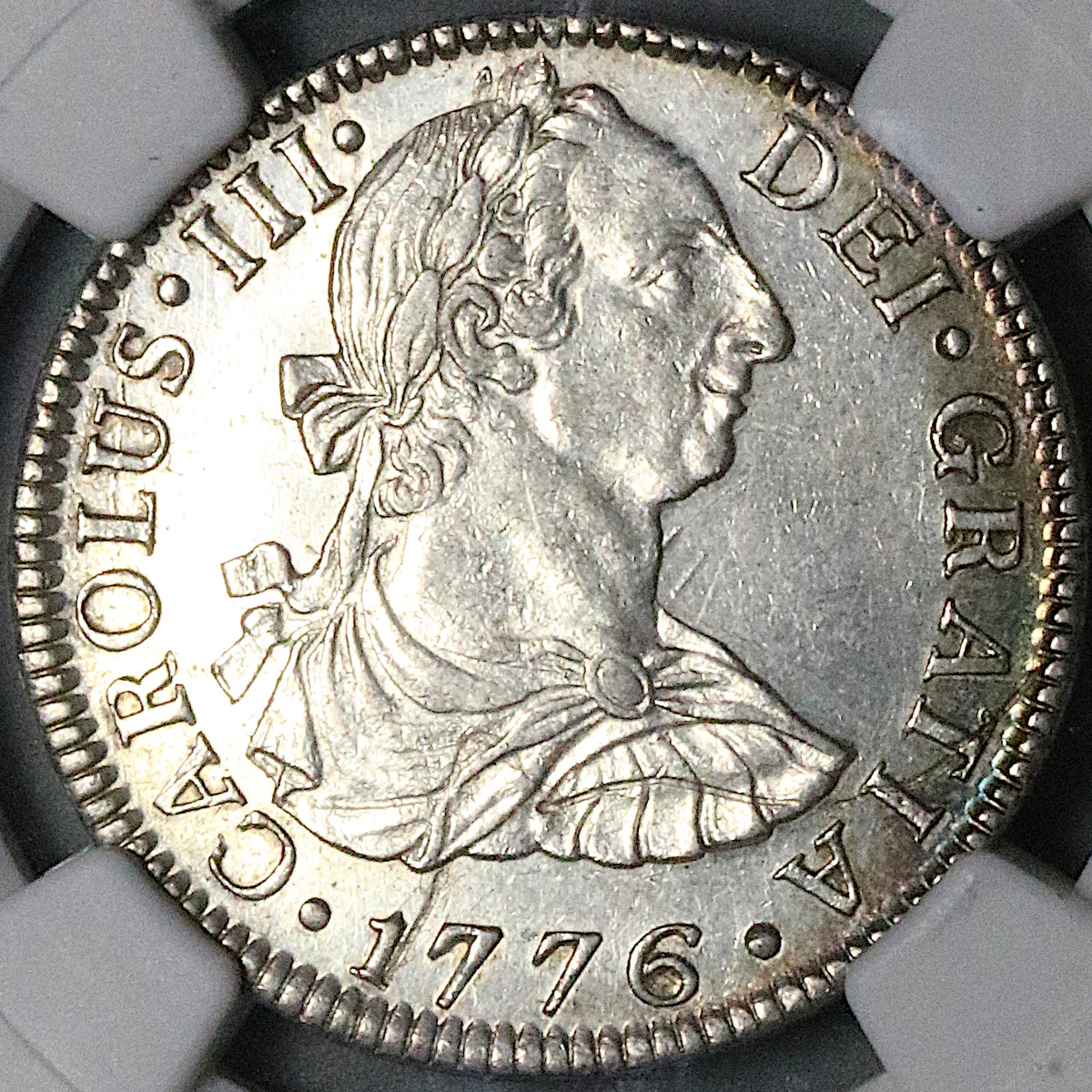 1776 NGC UNC Mexico 2 Reales Charles III Spain Colonial Revolution Sil ...