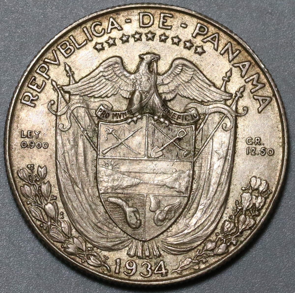 1934 Panama 1/2 Medio Balboa AU 90% Silver Half Dollar Coin 90K Minted ...