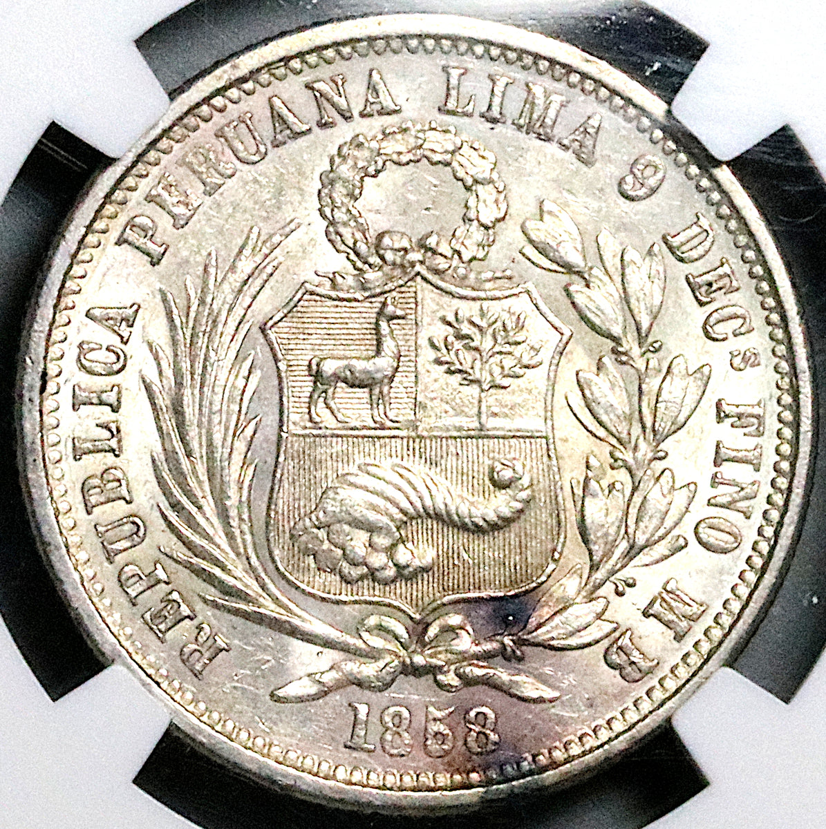 1858 NGC MS 62 50 Centavos Transitional Rare Seated Liberty Silver Coi ...