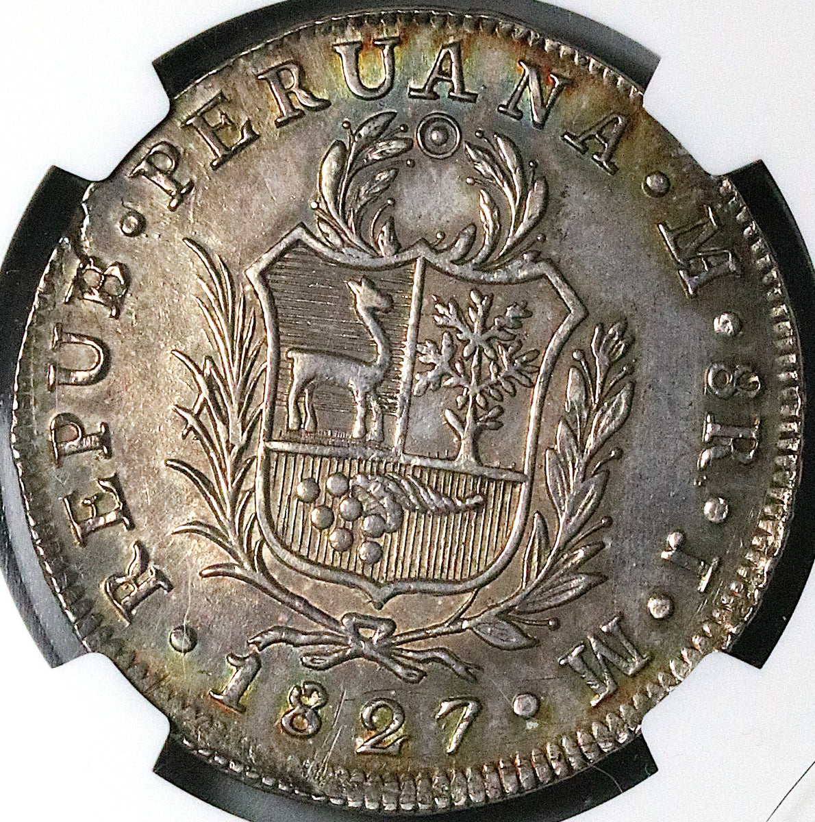 1827 NGC AU Peru 8 Reales Lima Mint Standing Liberty Silver Coin (2407 ...