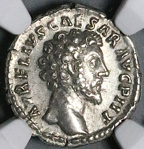 159 NGC Ch XF Marcus Aurelius Caesar Roman Empire Denarius Mars Rare C ...