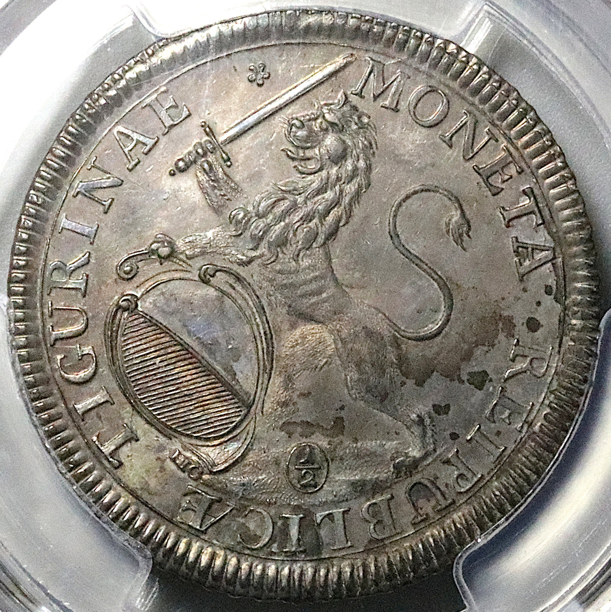 1732 PCGS AU 58 Zurich 1/2 Thaler City View Lion Switzerland Silver Co ...