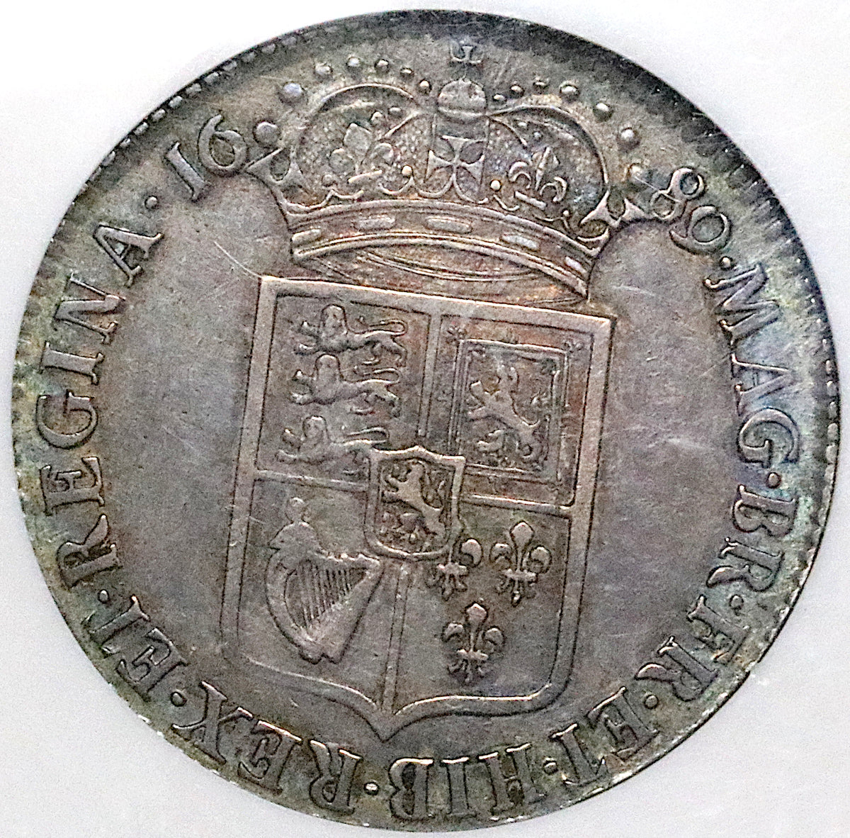 1689 NGC XF 40 William Mary 1/2 Crown Rare L/M Mint Error Great Britai ...