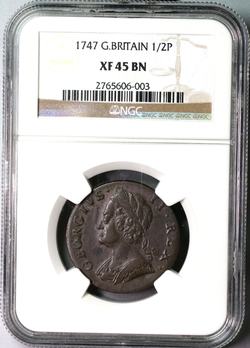 1747 NGC XF 45 George II 1/2 Penny GREAT BRITAIN Coin (18091707CZ ...