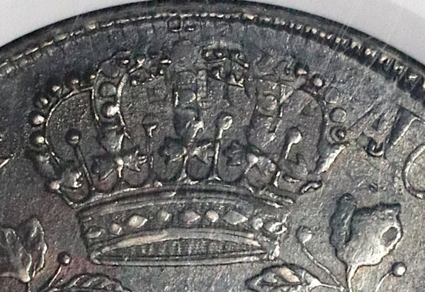 1819-R NGC AU 58 Brazil 960 Reis Overstruck Chile Peso 1818/7 Volcano ...