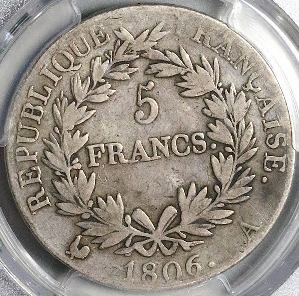 1806-A PCGS F 15 France 5 Francs Napoleon I Paris Mint Silver Coin (22 ...
