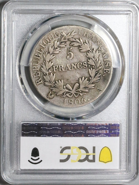 1806-A PCGS F 15 France 5 Francs Napoleon I Paris Mint Silver Coin (22 ...