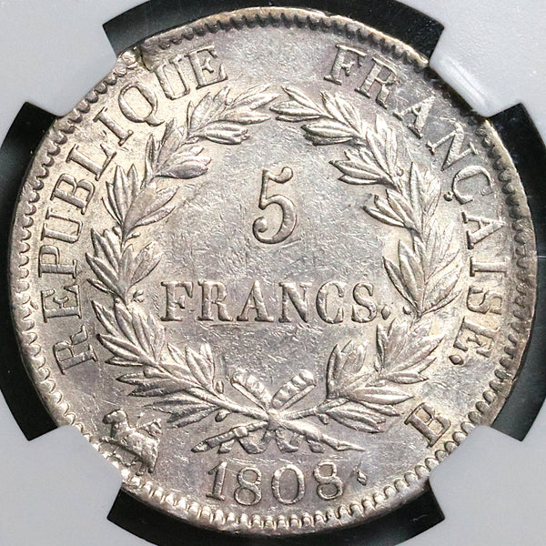 1808-B NGC AU France 5 Francs Napoleon I Rouen Mint Silver Coin (23010 ...