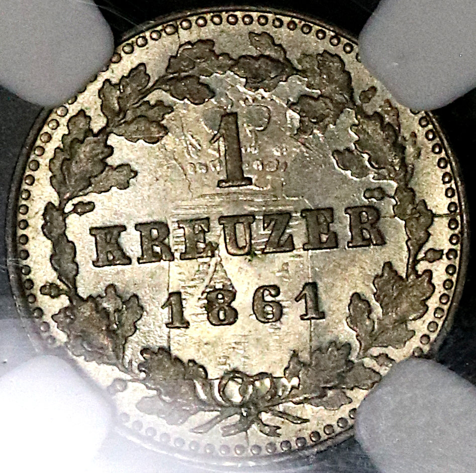 1861 NGC MS 64 Nassau 1 Kreuzer Mint Error German State Silver Coin (2 ...