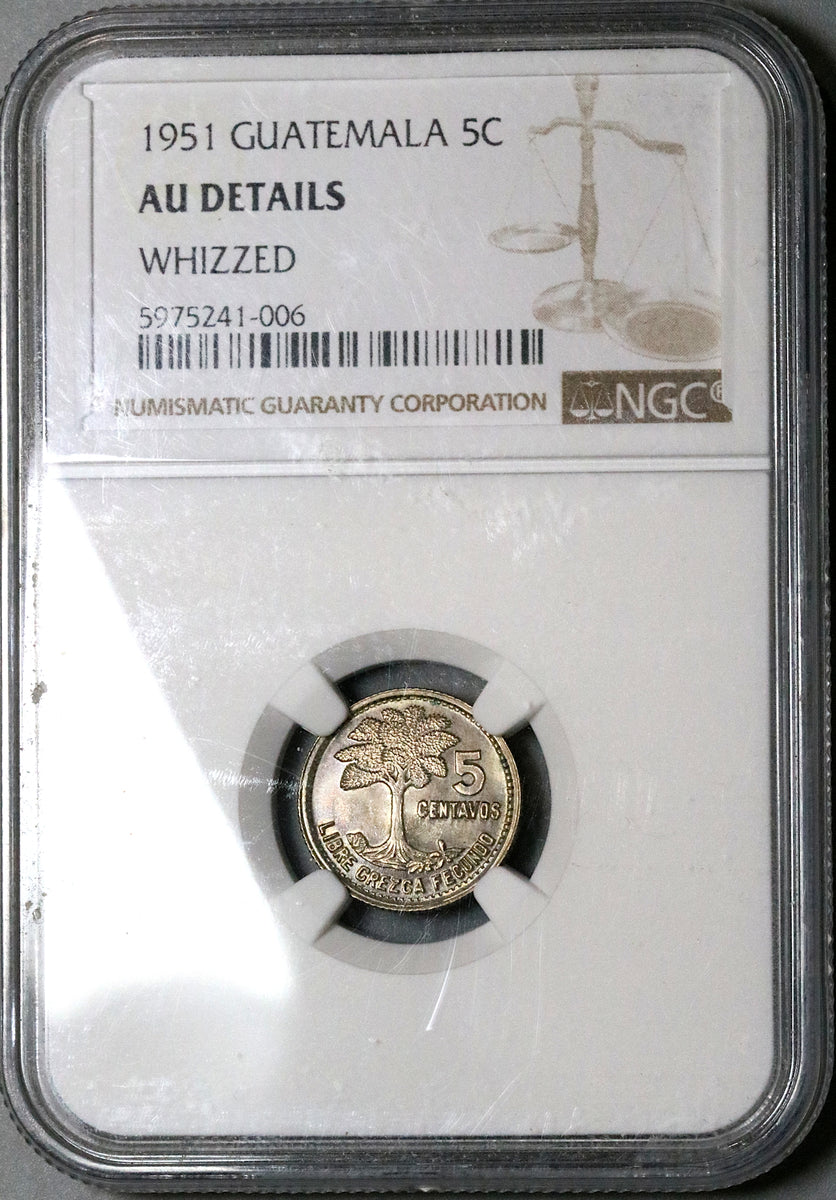 1951 NGC AU Guatemala 5 Centavos Quetzal Bird Silver Coin (22102603C ...