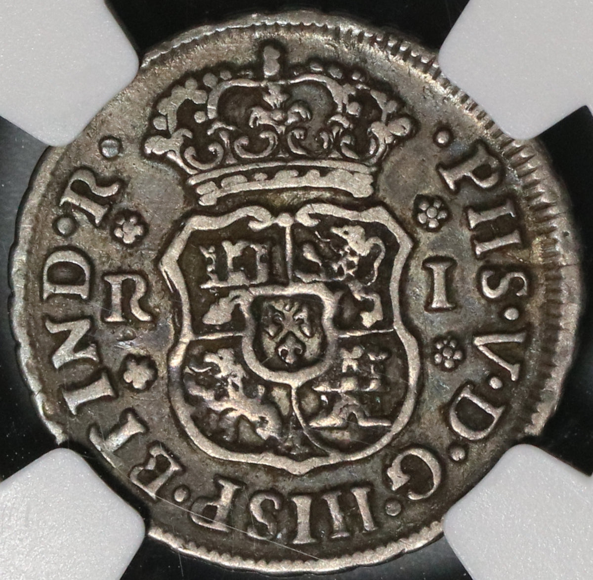 1744 NGC VF 30 Mexico 1 Real Mint Error Spain Pillars Colonial Silver ...