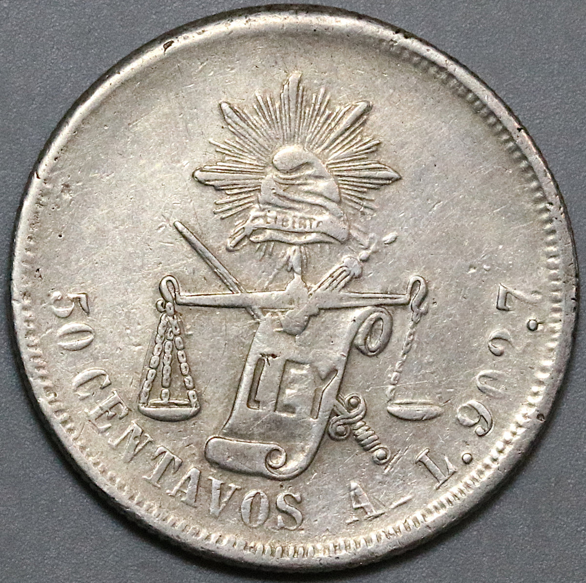 1876-As Dot Mexico 50 Centavos Alamos Mint Balance Scale Silver Coin ...
