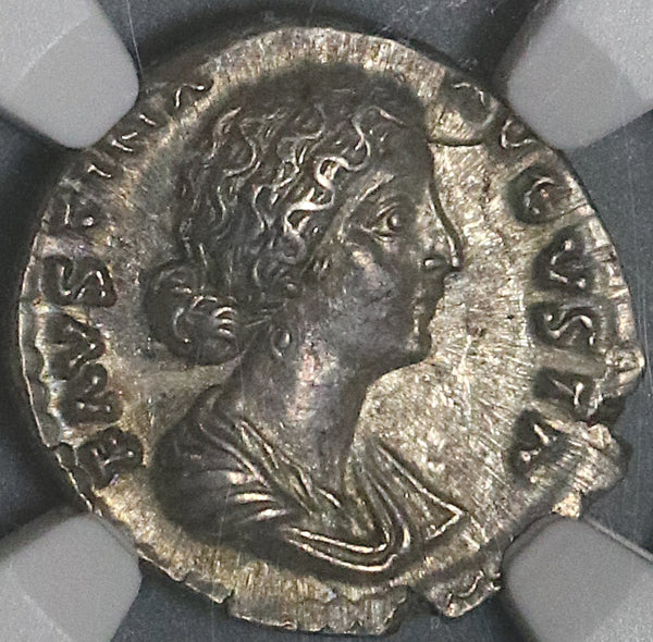 161 NGC Ch AU Faustina Jr Roman Empire Denarius Marcus Aurelius Vesta ...