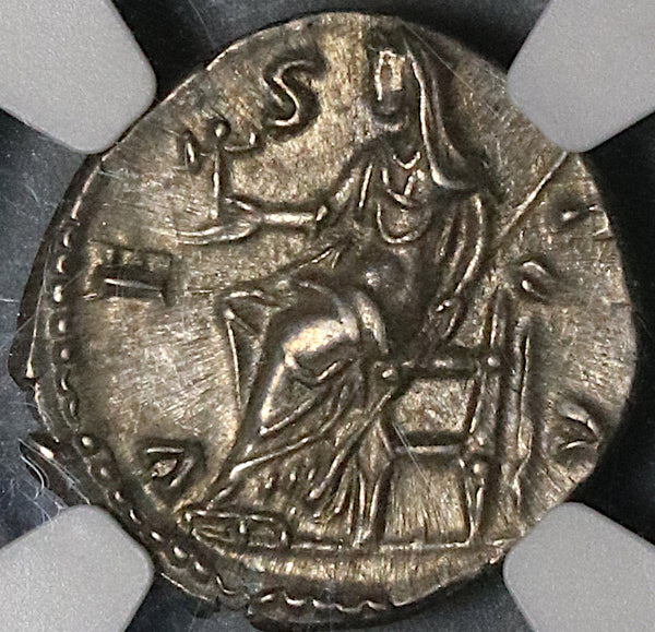 161 NGC Ch AU Faustina Jr Roman Empire Denarius Marcus Aurelius Vesta ...