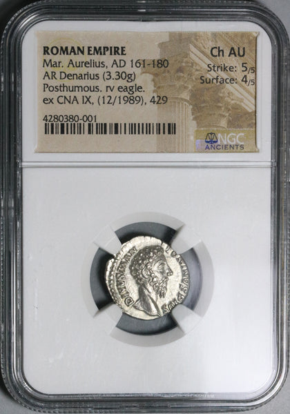 180 NGC ChAU Marcus Aurelius Roman Empire Denarius Posthumous Eagle Co ...