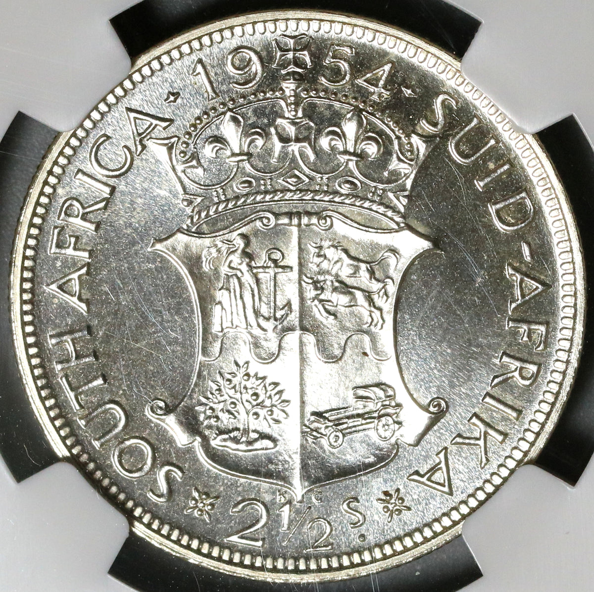 1954 NGC PF 65 South Africa Proof 2 1/2 Shillings 1/2 Crown Silver Coi ...