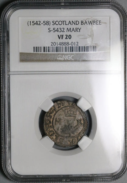 1542 NGC VF 20 Mary Queen Scots Scotland Bawbee Thistle Silver Coin (2 ...