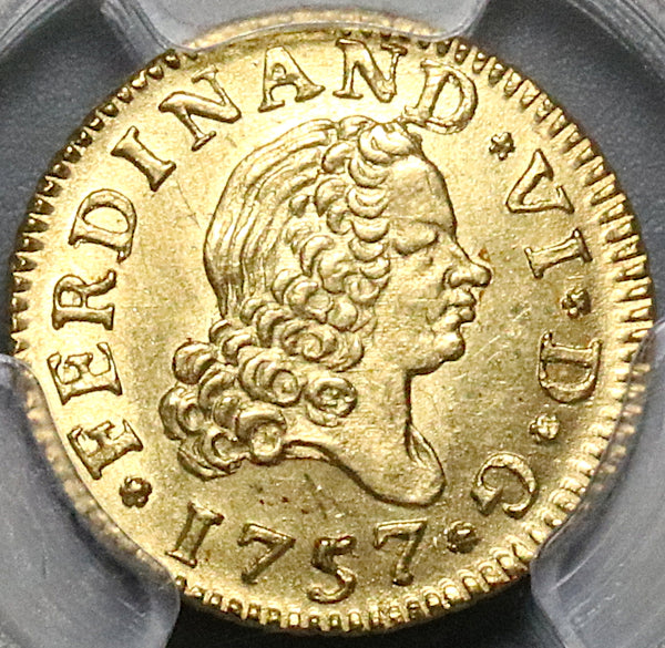 1757 PCGS UNC Spain 1/2 Escudo Ferdinand VI Gold Madrid Mint Coin (221 ...