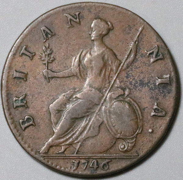 1746 1/2 Penny George II Great Britain Copper Colonial Coin (21100302R ...