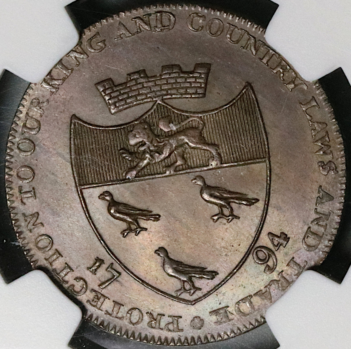 1794 NGC MS 64 Kent Canterbury Cathedral 1/2 Penny Conder Britain Toke ...