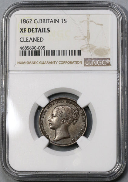 1862 NGC XF Det Victoria Shilling Great Britain Key Date Silver Coin ...