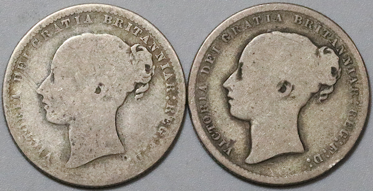 1871 1872 Victoria Shilling Great Britain Sterling Silver 2 Coins (231 ...
