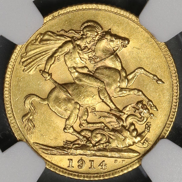 1914 NGC MS 62 Gold Sovereign Great Britain St George Pound Coin (1901 ...