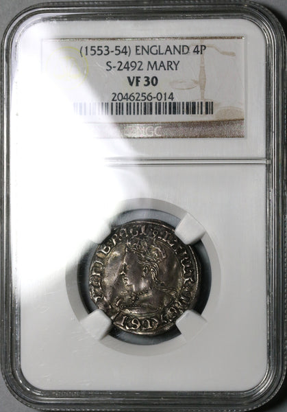 1553 NGC VF 30 Queen Mary Groat 4 Pence Great Britain England Silver C ...