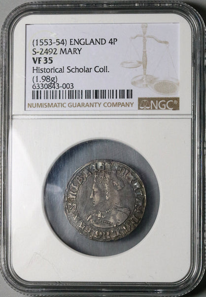 1553 NGC VF 35 Mary Groat 4 Pence Hammered Britain Tudor England Coin ...