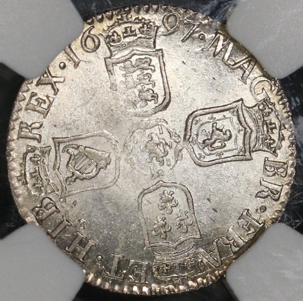 1697 NGC MS 64 William III 6 Pence Great Britain Mint State Silver Coi ...